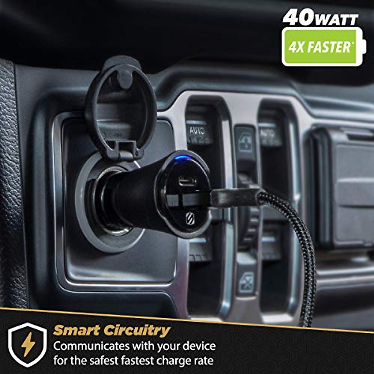 Scosche CPDCC40 PowerVolt 40-Watt Certified USB Type-C Fast Car Charger Power Delivery 3.0 for Standard USB-C Devices, Dual USB-C Charger