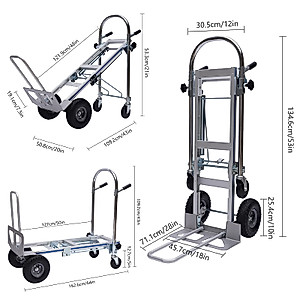 Convertible Hand Truck, 3-in-1 Industrial Aluminum Heavy Duty Dolly Cart, 700 lbs Capacity (3 Positions, 53" High)