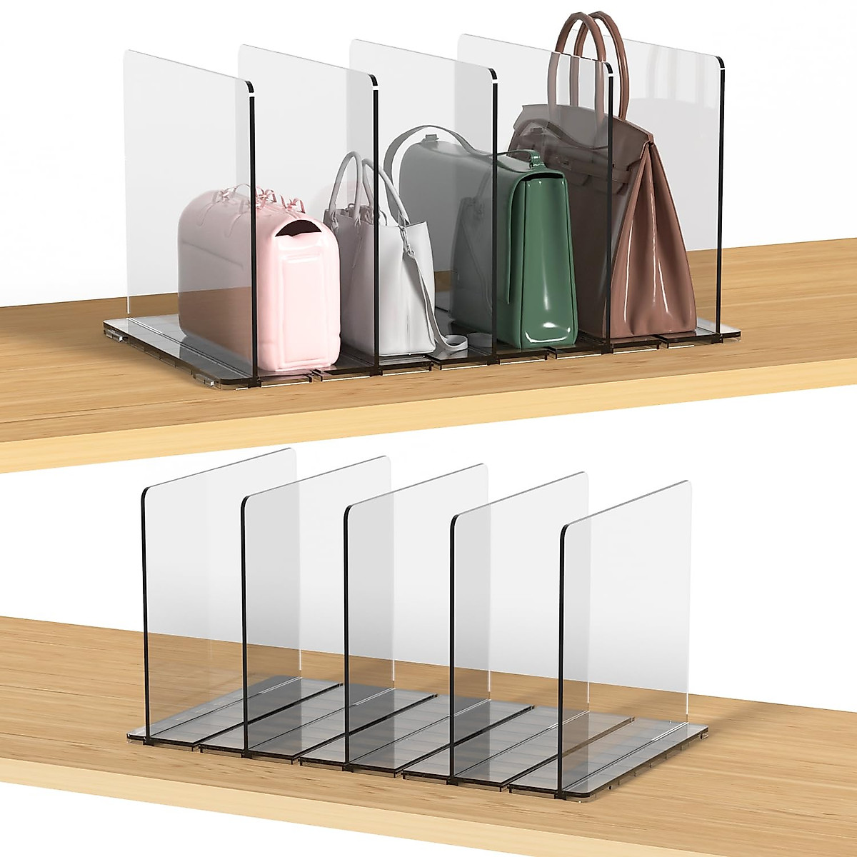 frtzal Purse Organizer for Closet, Shelf Dividers for Closet Organization Adjustable Plastic Handbag Organizers for Closets Purse Storage Organizer (2PCS 5 layers Tra)