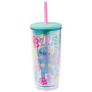 Silver Buffalo Disney Lilo and Stitch “Aloha” Spill Resistant Plastic Tumbler, 20 Ounces