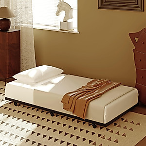 Twin-Trundle-Bed-Frame - Roll Out with Lockable Wheels,Heavy Duty Metal Steel Frame,Easy to Assemble(Black)