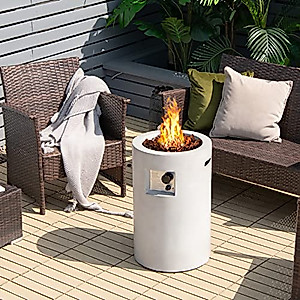 16 Inch Auto-Ignition Outdoor Gas Fire Pit Table, 30,000 BTU Steel Propane Round Firepit with Waterproof Protective Cover, CSA Certification, for Garden,Balcony Decor, Wood-Grain Pattern (White)