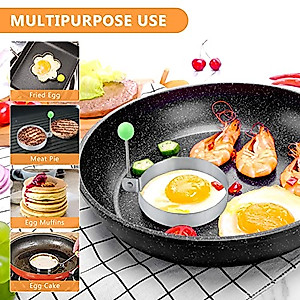 5 Pack Egg Rings, LEEFONE Stainless Steel Pancake Mold Set with Handle, Non-Stick Egg Maker Molds for Griddle Frying Cooking
