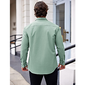 COOFANDY Mens Casual Dress Shirt Long Sleeve Button Down Shirts Untucked Shirts Slim Fit Light Green