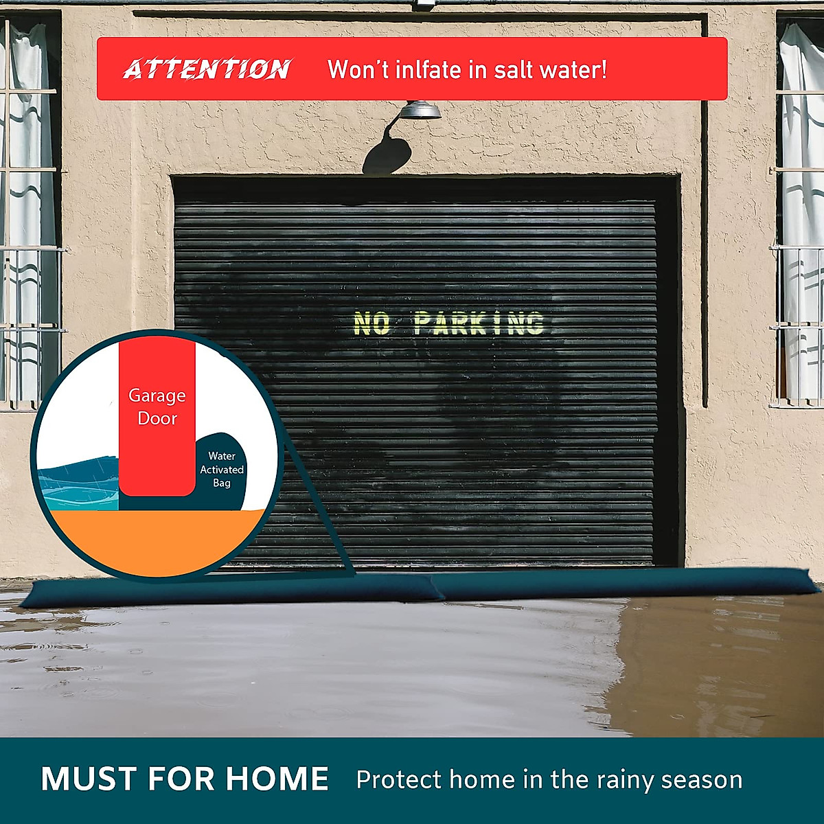 Flibyt 5FT Water Activated Flood Barriers for Home Door, Sandless Sand Bags for Anti Flood Control, Alternative Sandbag for Rain Protection, Absorbent Prevention for Garage & Basement (2-Pack)