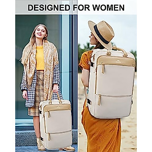 Carry on Backpack for Women, 52L TSA Travel Laptop Backpack with USB Port & Shoes Compartment Fits 17 inch Computer, Extra Large Expandable Flight Approved Weekender Bag with 2 Packing Cubes, Beige