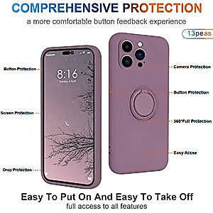 13peas Case for iPhone 14 Pro Max（2022 Released）, Silicone case with Ring 360°rotatable Kickstand Cover Support Magnetic Car Mount，Protective Cover with Strap Lanyard (Purple)