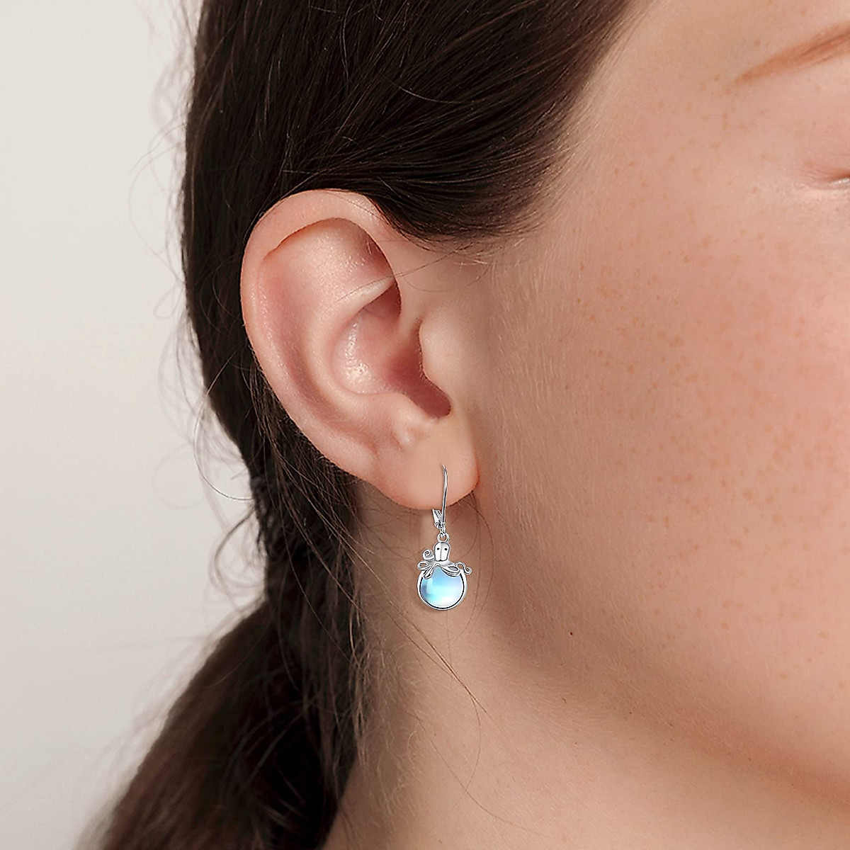 Moonstone Dangling Earrings Sterling Silver Octopus Leverback Earrings Oceans Sea Drop Dangle Earrings Jewelry Gifts for Women Wife Mother's Day Easter