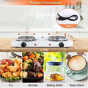 Hot Plate, 2000W Portable Electric Double Coil Burner with Dual Control & 5 Level Temperature Control, Easy to Clean, Lightweight Stainless Steel Countertop Stove for Kitchen Dorm Camping,110V