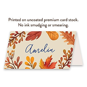 Koko Paper Co Fall Leaves Thanksgiving Table Place Cards | 50 Tent Style Dinner Setting Name Cards | Designed and Made in the U.S.A.