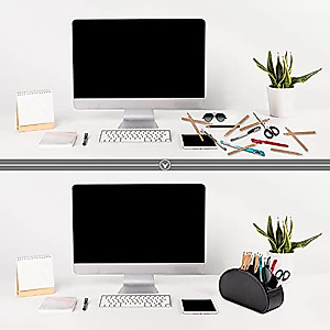 Tv Remote Control Holders Organizer Box with 5 Compartment PU Leather Multi-functional Office Storage Caddy Store Tv Remote Holders,Brush,Pencil,Glasses and Media Player (Small-Classic Series, Black)