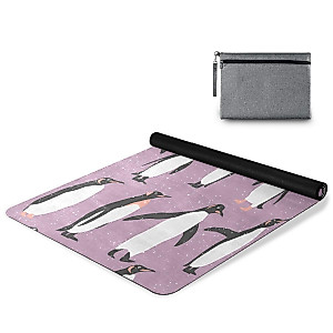Qilmy Purple Penguin Yoga Mat Non Slip - Extra Long Thin Exercise Mats - 1 mm Thick High Density Padding Mat for Men & Women Stretching & Toning Workouts