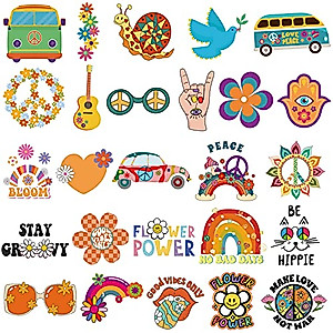 Ooopsiun Hippie Temporary Tattoos for Kids - 70 Styles,Groovy 70s Peace and Love Flower Power Birthday Party Favors for Boys Girls