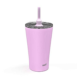 Zak Designs Alfalfa Stainless Steel Vacuum Insulated Double Wall Tumbler with Flexible Silicone Straw, Travel Tumbler with Splash Proof Lid Keeps Drinks Cold (18/8 SS, 20oz, Lilac)