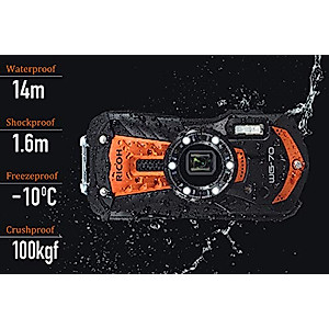 Ricoh WG-70 Orange Waterproof Digital Camera 16MP