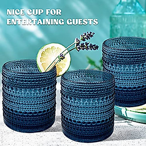 UPZAI 12oz Vintage Drinking Glasses Set of 4, Kitchen Glassware Old Fashioned Glass Cups, Aesthetic Water Cups for Beside Beverage Juice Coffee Beer Cocktail Whiskey (Blue)