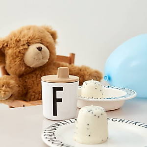 Design Letters Melamine Sippy cups for Baby 7 Oz A-Z | Kids Cups Designed in Denmark Reusable Cup for Baby 6+ Month|Learning Cup BPA/BPS Free | Children Drinking Cup Dishwasher Safe, Toddler Cup White