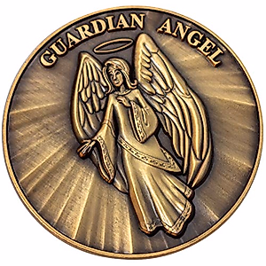 Guardian Angel Christian Challenge Coin, Pass Along Token of Assurance and Peace, Handout for Sunday School or Kids Church, Antique Gold-Color Plated Psalm 91 Gift