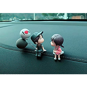 DADHOT Cute Car Decoration Lovely Couple Car Decoration Cute Cartoon Couples Action Figure Figurines Balloon Ornament Auto Interior Dashboard Accessories for Boys Girls Gifts (Gray hat,no Balloons)