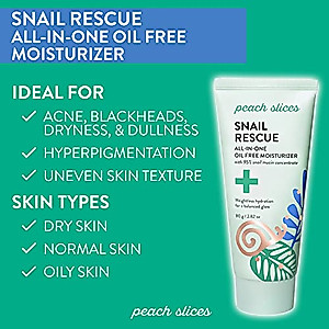 Peach Slices | Snail Rescue All-in-One Oil Free Face Moisturizer | 95% Snail Mucin | Lightweight, Long-Lasting Hydration | Silicone-Free | Face Cream | Skin Care | Clean & Cruelty-Free | 2.82 oz