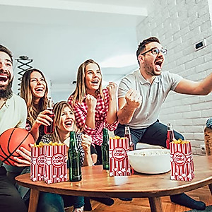 Movie Night Paper Popcorn Bags 2 oz Flat Bottom Popcorn Boxes Red and White Popcorn Container Disposable Popcorn Sleeve Large Popcorn Bucket for Retro Movie Themed Party Carnival Supplies(200 Pieces)