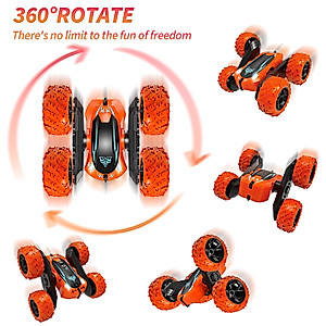 GaHoo Remote Control Car,2.4GHz Electric Race RC Stunt Car, Double Sided 360°Flips Rotating Vehicles with LED Headlights,4WD High Speed Off Road Truck Kids Toys for 3 4 5 6-12 Year Old Boy Girl Teens