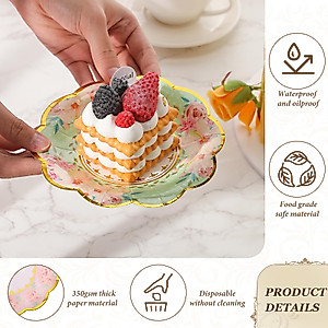 Maxcheck 72 Pcs Floral Paper Plates Flower Plates with Gold Rim Disposable Plates for Tea Party Decorations Birthday Baby Shower Wedding Bridal Supplies (6 Inch)