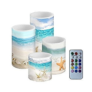 NETILGEN Flameless Candles Battery Powered with Multicolor Timer Remote Control Everlasting Fake Candles for Party Garden Indoor Outdoor Decor, Various Beach Starfish