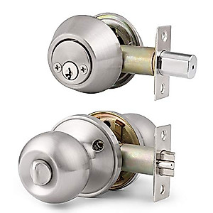 knobelite (10 Set Keyed Alike Entry Door Knob with Double Cylinder Deadbolt Combo Pack, Satin Nickel Finish Door Hardware Locks, All Same Key Door Knobs with Lock and Key for Front and Entrance Door