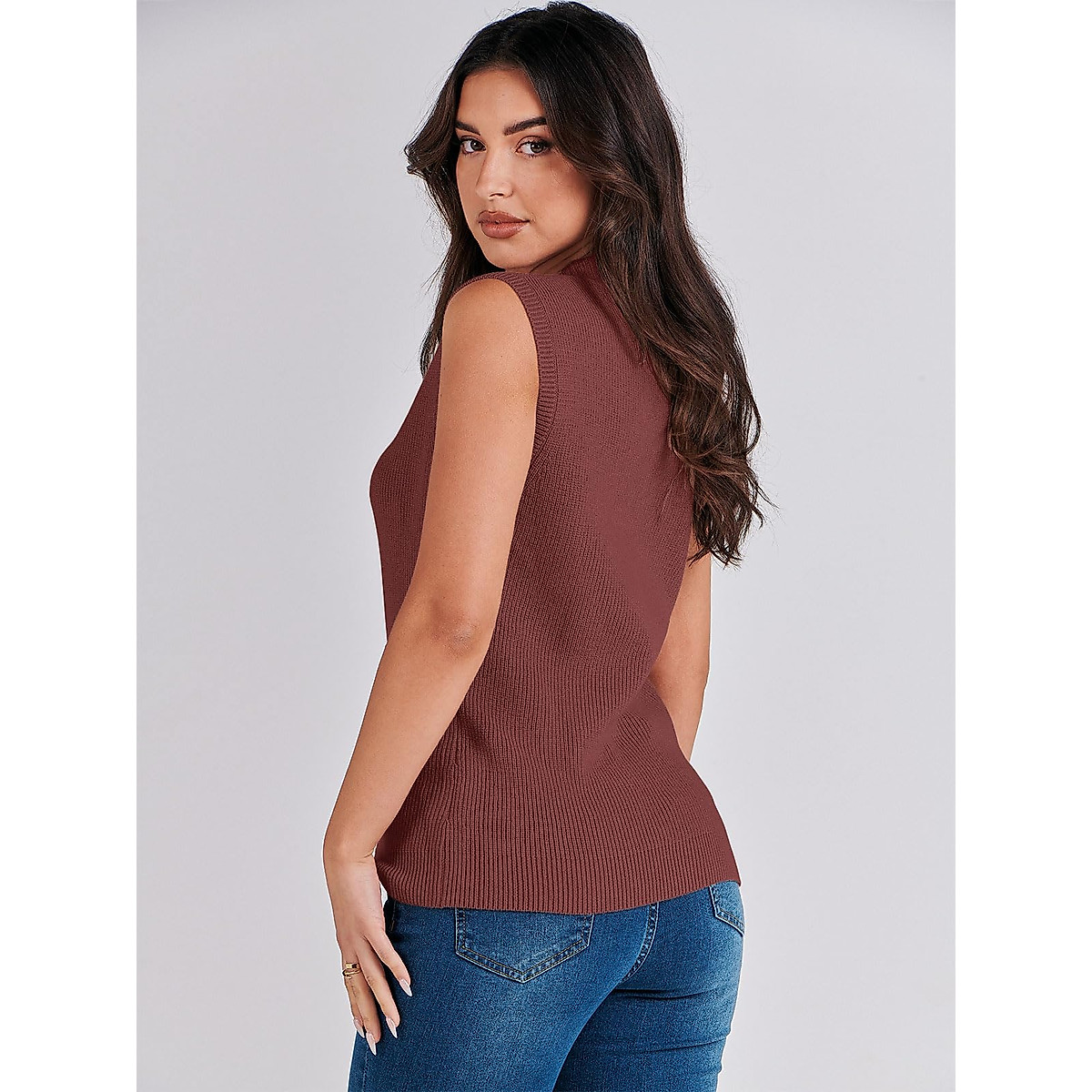 ANRABESS Womens Summer Sleeveless Tops Casual Mock Neck Loose Fit Knit Lightweight Sweater Pullover Top Maroon-XL