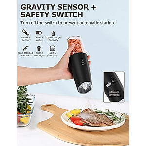 innhom Gravity Electric Salt Grinder Pepper Grinder Pepper Mill Automatic Salt and Pepper Grinder with Adjustable Coarseness USB Rechargable, 1 Pack
