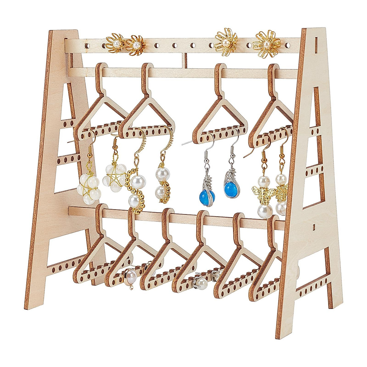PH PandaHall 116 Holes Earring Holder, Earring Organizer Rack with Mini Hangers Wood Earring Display Stand for Selling Jewelry Earring Stand Ear Stud Holder for Women Retail Personal