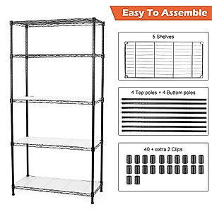 WDT 5 Tier Shelf Shelving Unit with Liners,Adjustable Metal Shelves for Storage, NSF Certified Wire Shelving Rack,1250bs Capacity Storage Shelves for Kitchen Garage,14" D×30" W×60" H