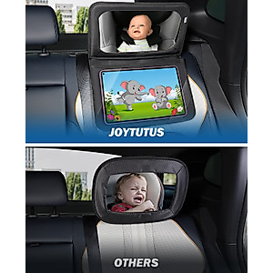 JOYTUTUS Baby Car Mirror with Tablet Holder, Adjustable Car Seat Mirror for Rear Facing Infant, Multifunctional Baby Mirror Car Organizer with Wide View Shatterproof