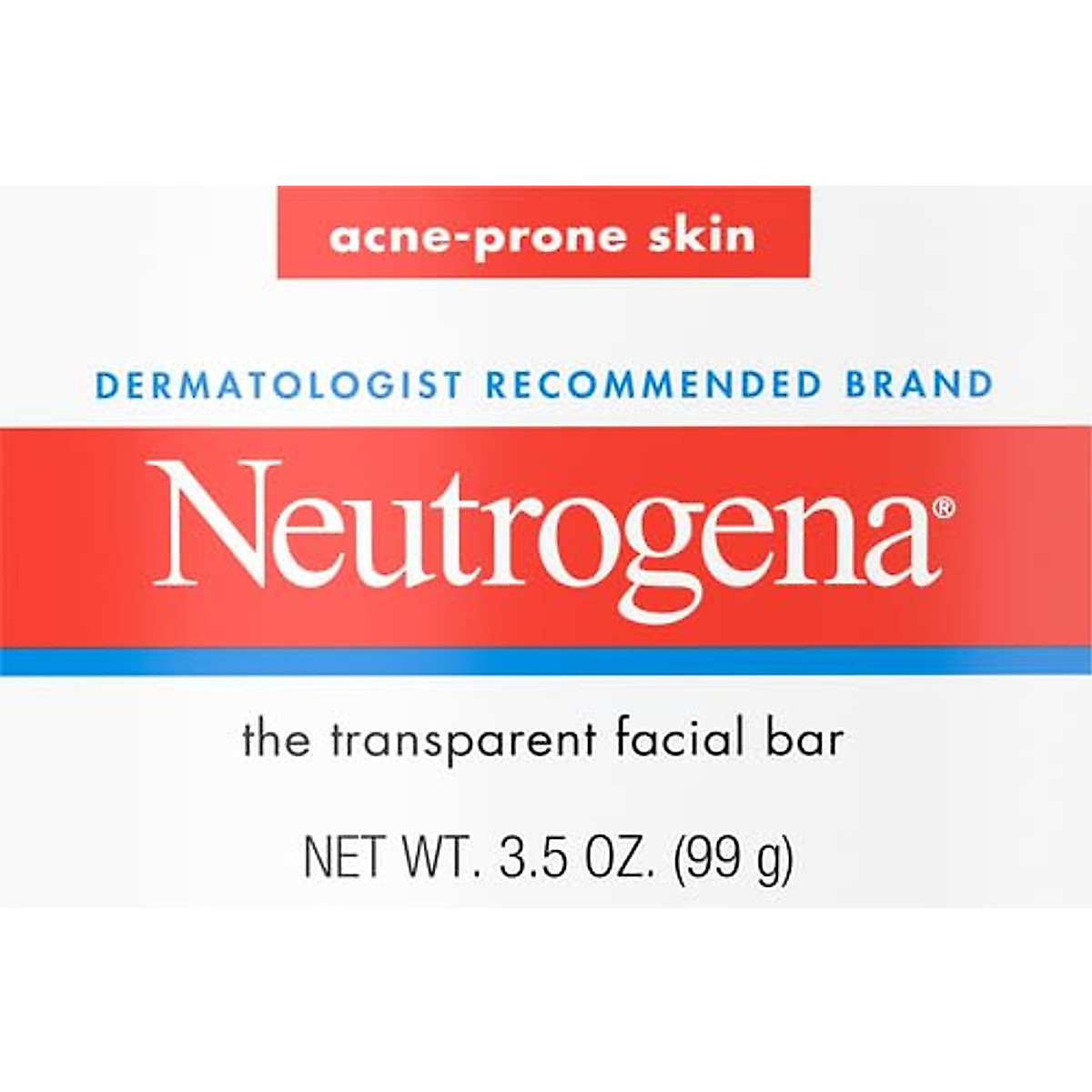 Neutrogena Facial Cleansing Bar Treatment for Acne-Prone Skin, Non-Medicated & Glycerin-Rich Formula Gently Cleanses without Over-Drying, No Detergents or Dyes, Non-Comedogenic, 3.5 oz