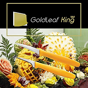 GoldleafKing Fruit Carving Knife Set of 2 | 2, 2.5 Inch Orange Handle | Fruit Carving Tools Carving Knives | Knife - Carving Knives for Fruits and Vegetables - Free 1 Mini Carving Guide Book