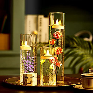 Glass Square Vase 11.4 Inch Floating Candle Vase for Centerpieces Square Floating Candle Holder 6 Pcs Flameless Floating Tealights Vase Filler Gel Beads for Wedding Home Decoration (3 Pcs)