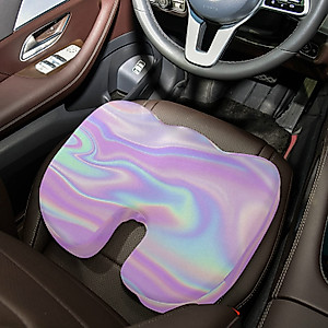 Iridescent Liquid Abstract Art Rainbow Pink Turquoise Marble Memory Foam Seat Cushion Cover Stretch Removable Washable U Shaped Seat Cushion Cover for Home Office Car 17 x 14 x 2.2inch