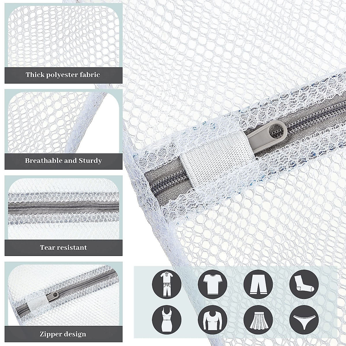 20 Pcs White Mesh Laundry Bags for Delicates with Zipper Laundry Wash Bag Net Lingerie Bag Organizer Washing Machine for Clothes Bra Garment Sock Underwear Blouse Hosiery Stocking Dryer Travel