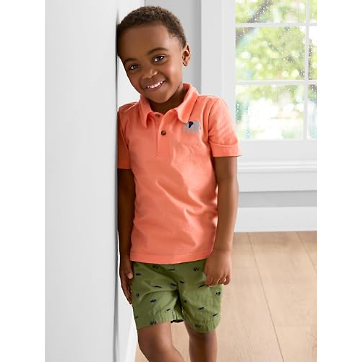 Simple Joys by Carter's Baby Boys' 3-Piece Playwear Set, Coral Orange Elephant/Green Dinosaur/Grey Alligator, 12 Months