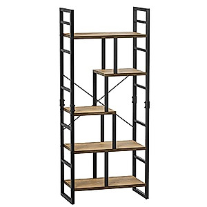Pipishell 5-Tier Bookshelf, Tall Bookcase Storage Shelf Organizer with Steel Frame, Decorative Industrial Display Shelf, Multipurpose Storage Rack for Bedroom, Living Room, Office, Study, Hallway