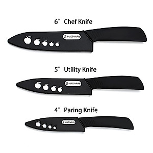Magiware Classic 3PCS Ceramic Knife Set with Cover, Super Sharp Never Rust Healthy (6" Ceramic Chef Knife, 5" Solution Knife，4 "Classic Paring Knife)
