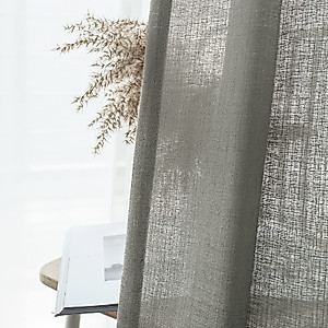 Melodieux Grey Semi Sheer Curtains 84 Inches Long for Living Room - Linen Look Bedroom Grommet Top Voile Drapes, 52 by 84 Inch (2 Panels)