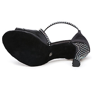 Pierides Women's Peep Toe Sandals Latin Salsa Tango Practice Ballroom Dance Shoes with 2.75" Heel,Satin,11 B(M) US Black