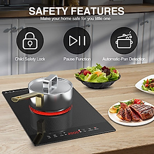 Electric Cooktop 110V, Portable Electric Stove Top 2000W Plug in, Single Burner Electric Cooktop 12 inch, 9 Power Levels, Kids Lock &Timer,Built in Electric Hot Plate