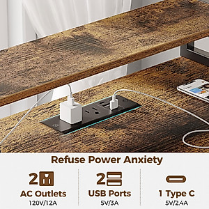Seventable Gaming Desk with LED Light & Power Outlets, 47 inch Computer Desk with Shelves, Reversible L Shaped Desk with Monitor Stand, Corner Desk for Small Space, Rustic Brown