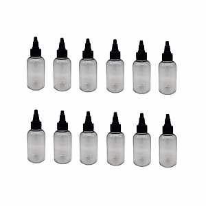Natural Farms 4 oz Clear Boston Plastic Bottles -12 Pack Empty Bottle Refillable - BPA Free - Essential Oils - Aromatherapy | Black Twist Top Cap - Made in the USA
