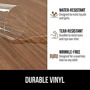 Gorilla Grip Vinyl Round Tablecloth, Fitted Elastic Edge Cover, Fade and Stain Resistant Table Cloths, Spill Proof Linen Covers for Indoor Dining, Outdoor Picnic Parties, Camping, 56" Brown Wood