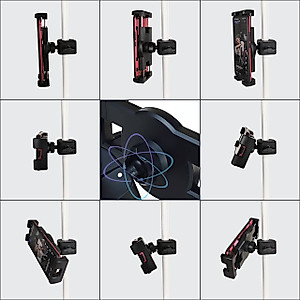 Timewall Tablet Phone Mount with Clamp, Universal iPad iPhone Holder Stand for Spin Bike, Stationary Exercise Bicycle, Treadmill, Elliptical, Mic Stand, Boat, Handlebar, Fits 5-12.9" Tab Phone