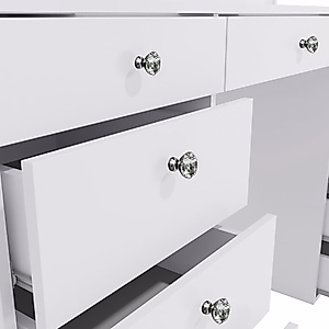 Boahaus Orla Extra Large Makeup Vanity Desk with Lights Built-in, Power Outlet, 11 Drawers, Hollywood Vanity Mirror, Glass Top Vanity, Crystal Knobs, White Big Vanity, 61.02''Hx56.3''Wx20.08''D